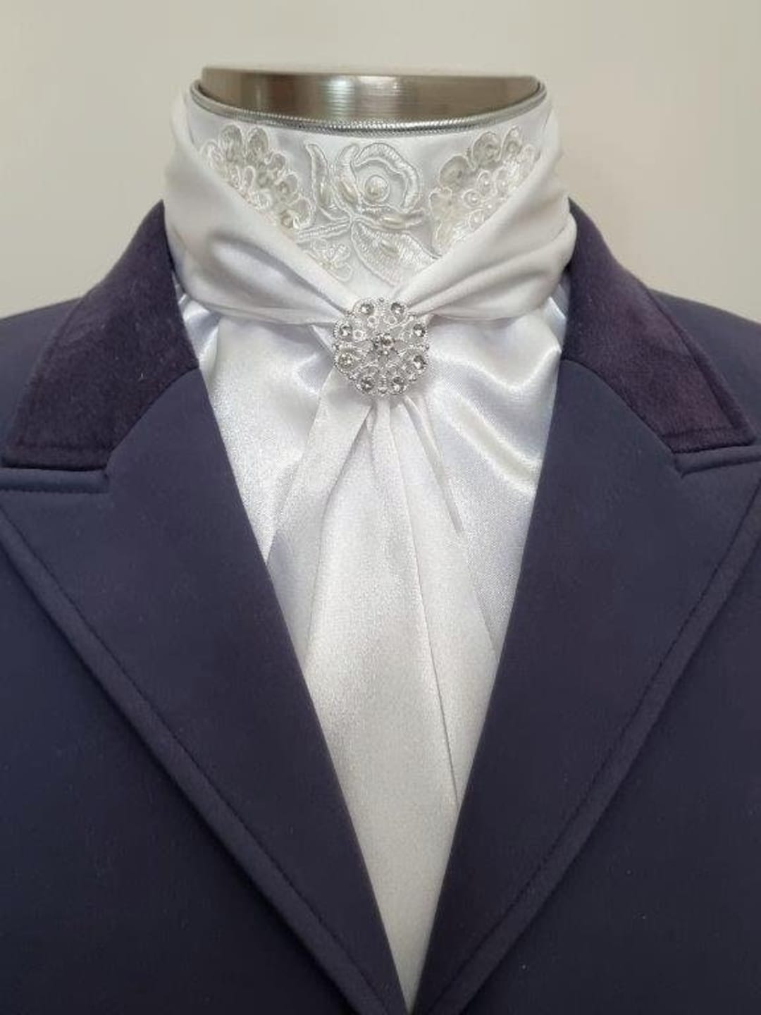 ERA Elle Pre-tied Stock Tie White Satin Soft Ties With Beaded Lace ...