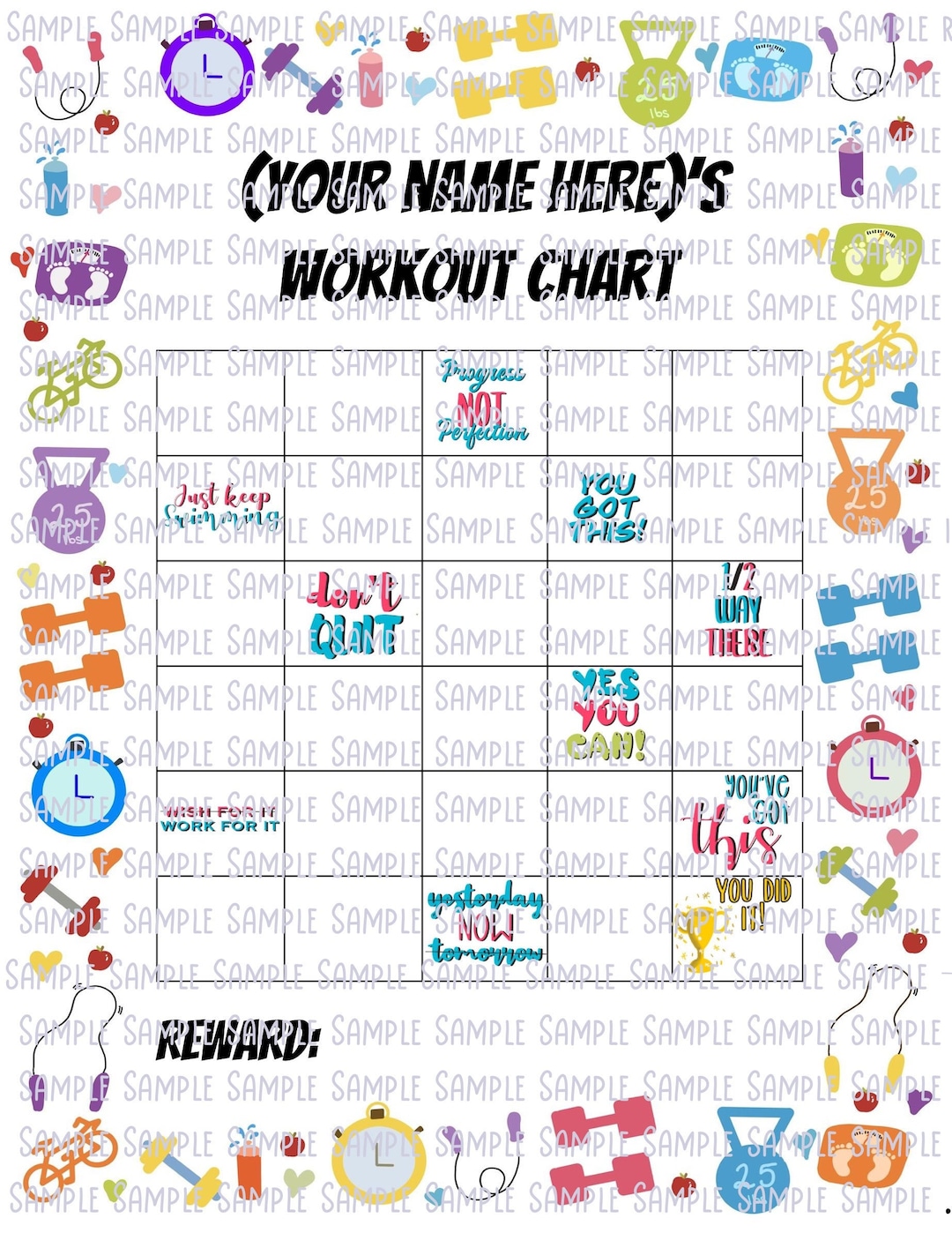 Adult Workout Sticker Chart - Etsy