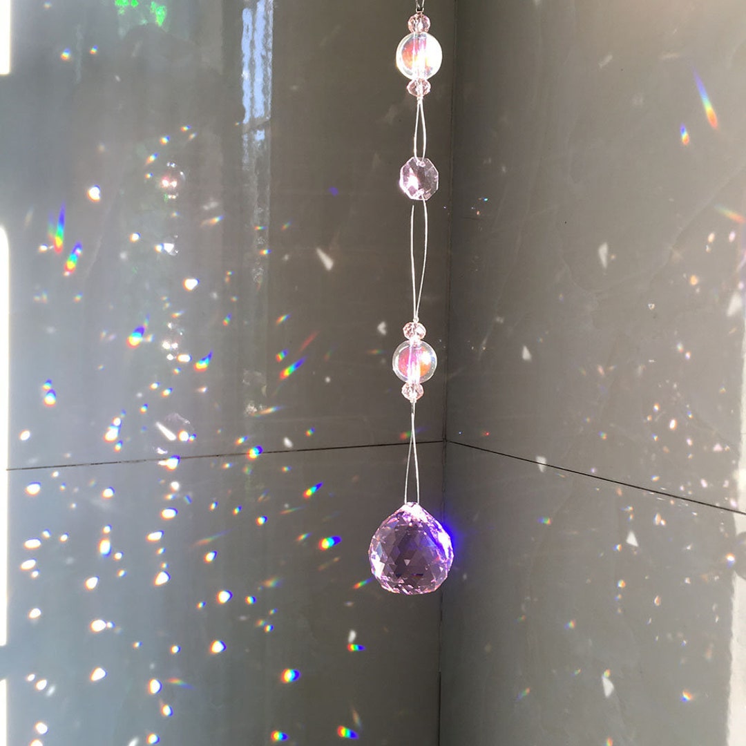 Pink Crystal Prism Ball Sun Catcher,windows Hanging Crystals,pink ...