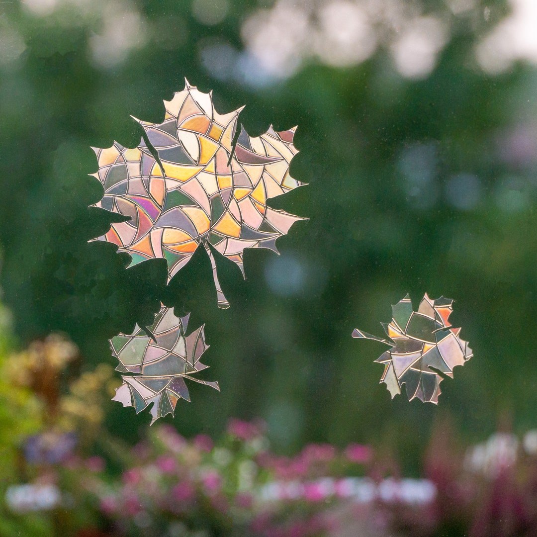 Set of 3 Rainbow Suncatcher Window Stickers, 7-11 Cm | Autumn Leaves ...