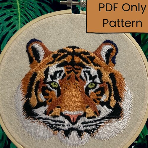 Jungle Embroidery Pattern PDF Tiger Embroidery Landscape - Etsy
