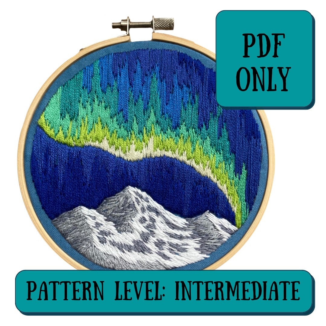 Aurora Borealis Mountain Embroidery Pattern + Instructions || PDF ONLY + Youtube Tutorial ...