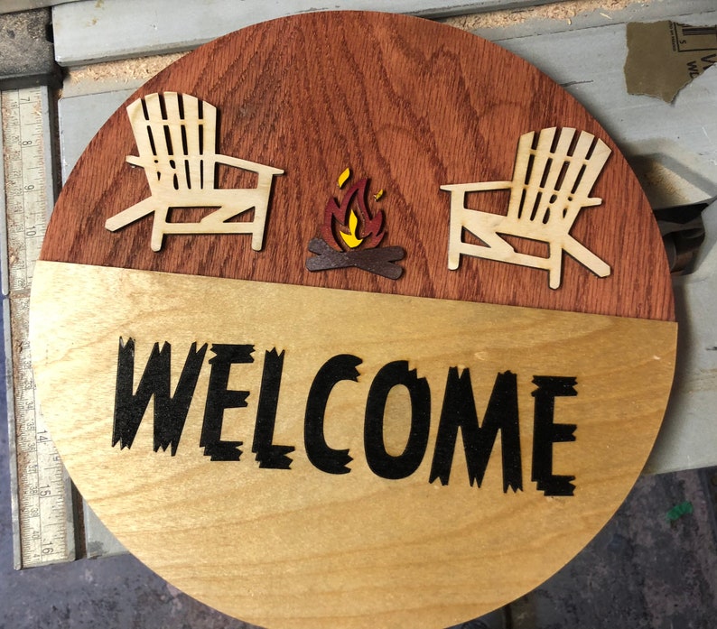 Laser Cut Welcome Sign SVG: Adirondack Chairs, Campfire (digital File ...