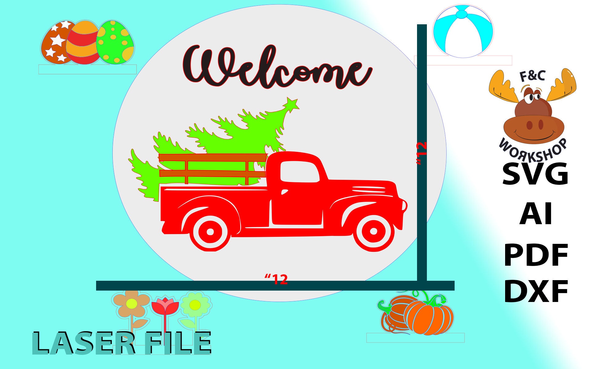 Christmas truck SVG File Laser file Interchangeable | Etsy