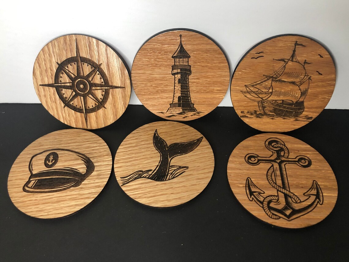 Oacen Style Wood Coasters Engrave and Cutting File Engraved - Etsy