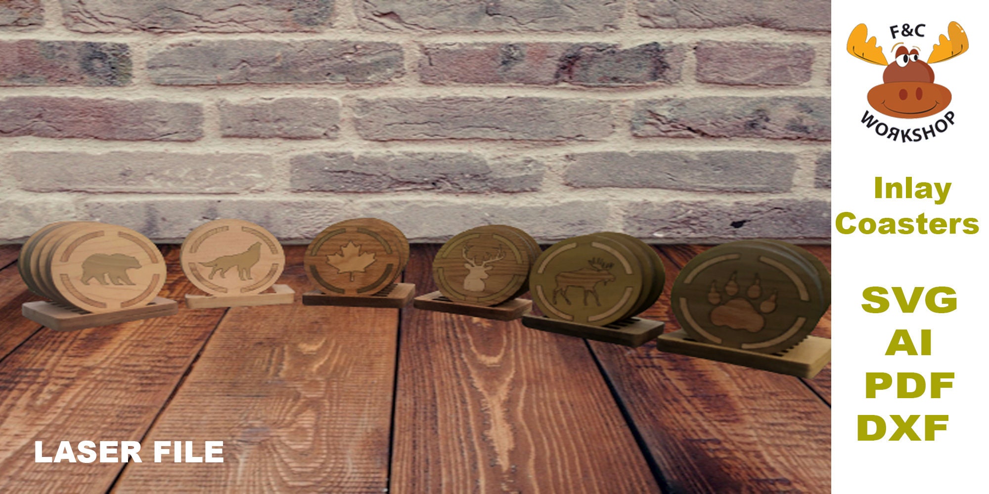 Laser Cut Inlay Hardwood Coaster SVG , Digital File for Laser Cut and ...