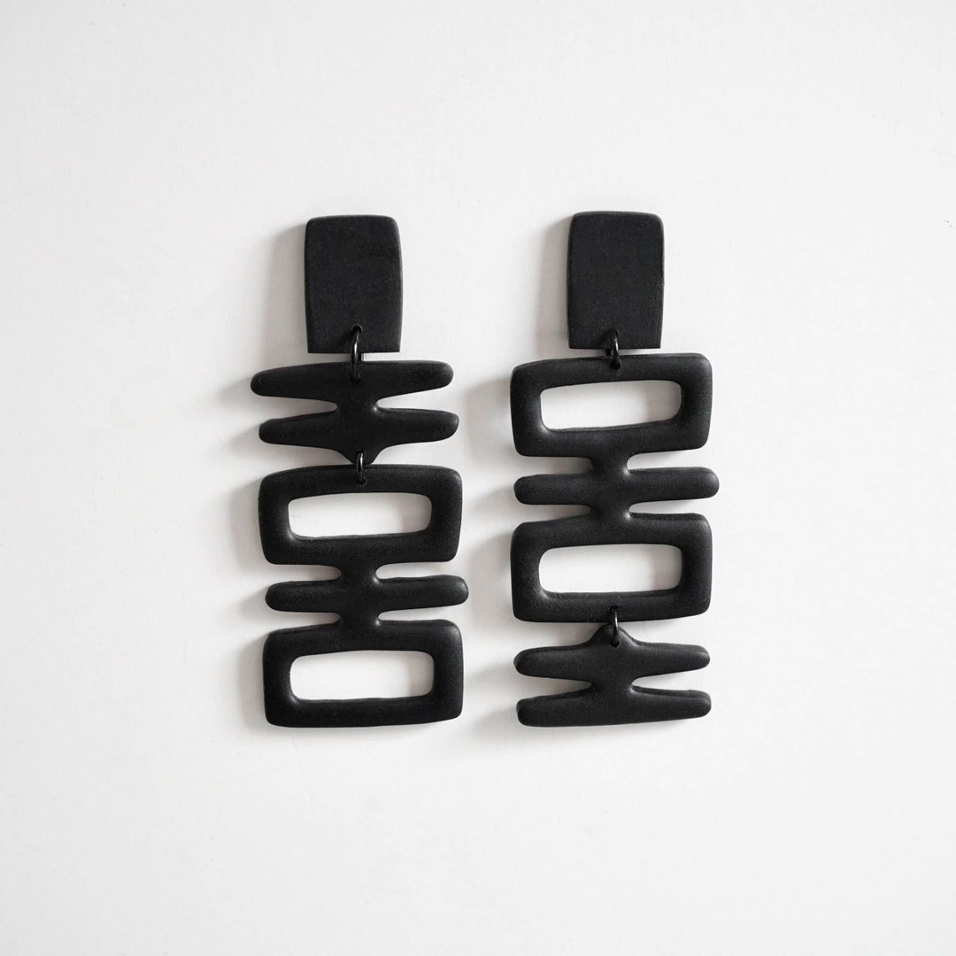 Abstract Clay Earrings, Long Polymer Clay Dangle, Clip on Earrings for ...