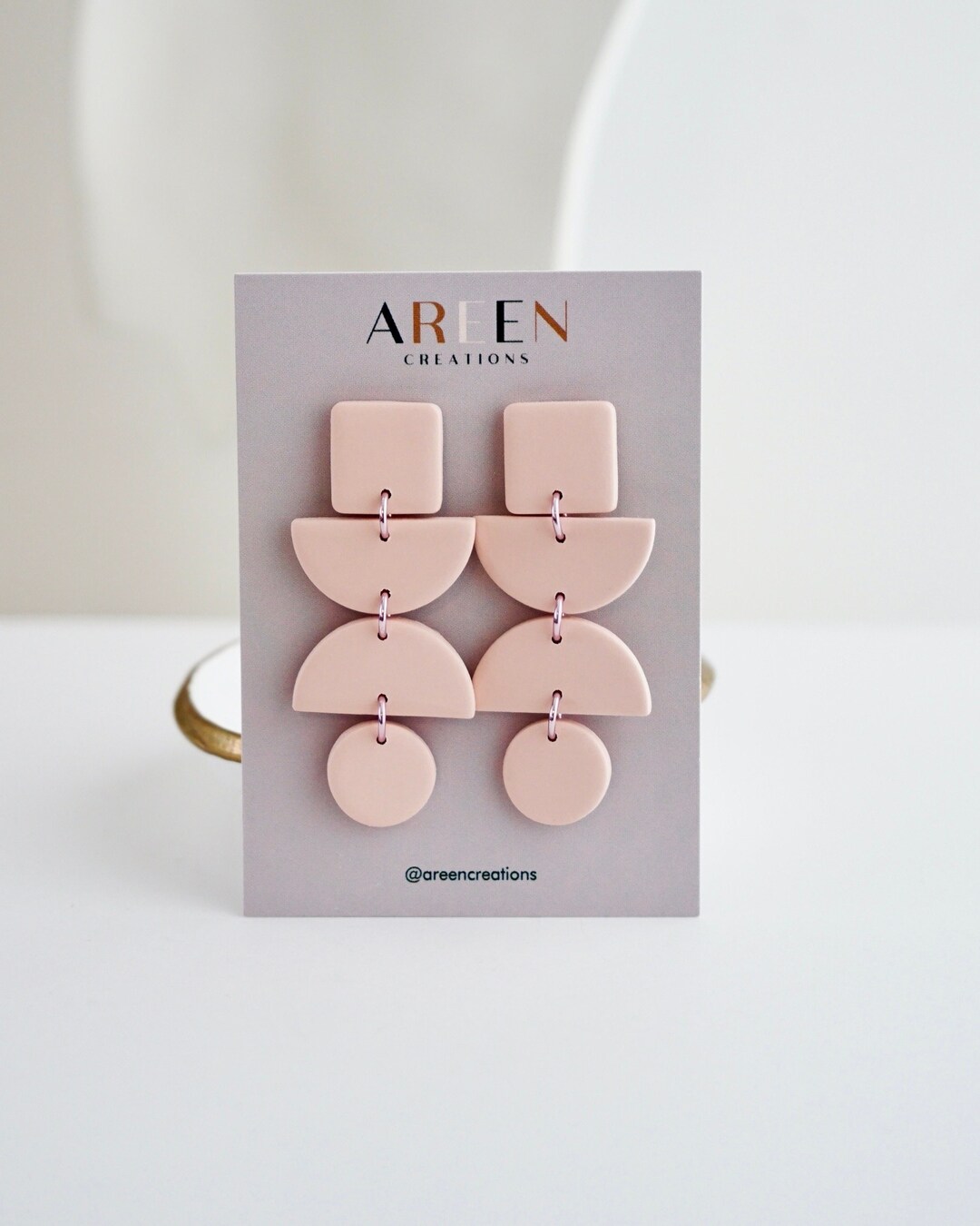 Light Pink Clay Earrings, Geometric Polymer Clay Dangles, Lightweight ...