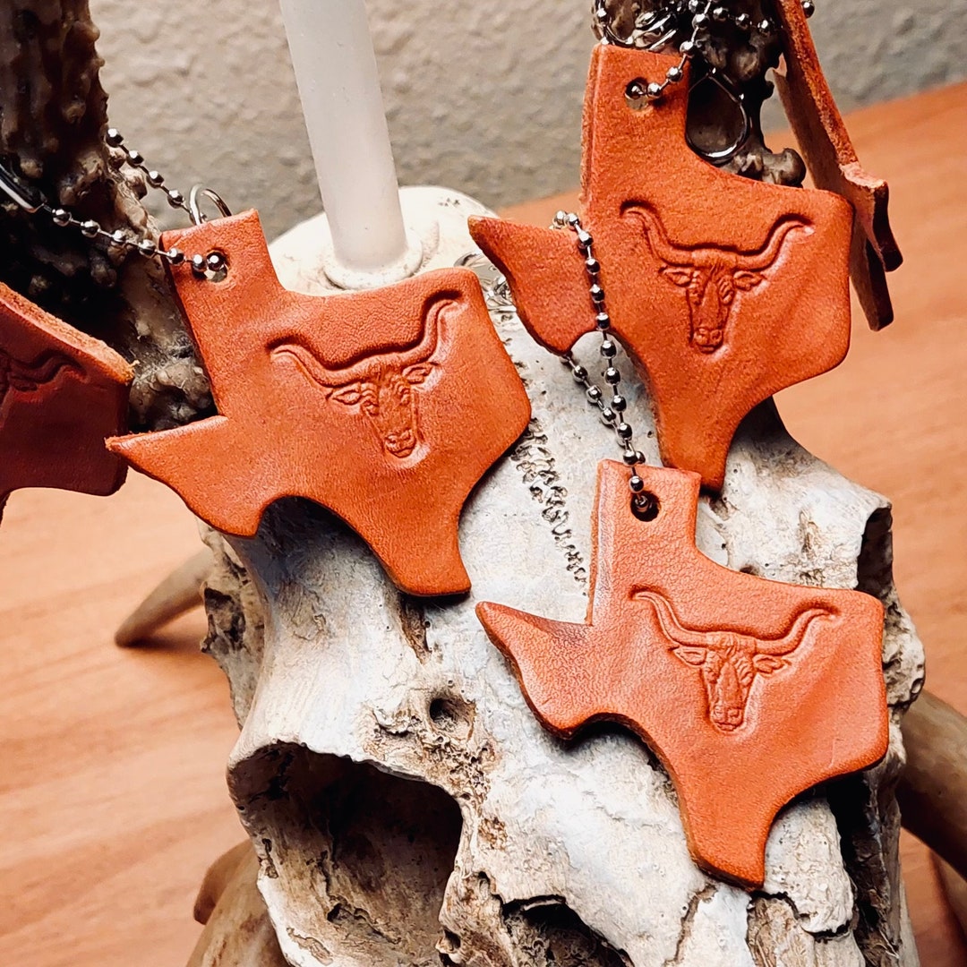 STAMPED KEYCHAIN, TEXAS Keychain, Leather Key Chain, Map Keychain ...