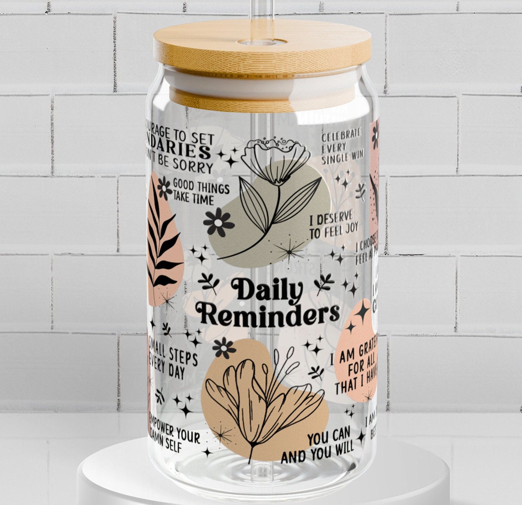 Daily Reminders PNG: Boho Affirmations for Libbey Glass (digital ...