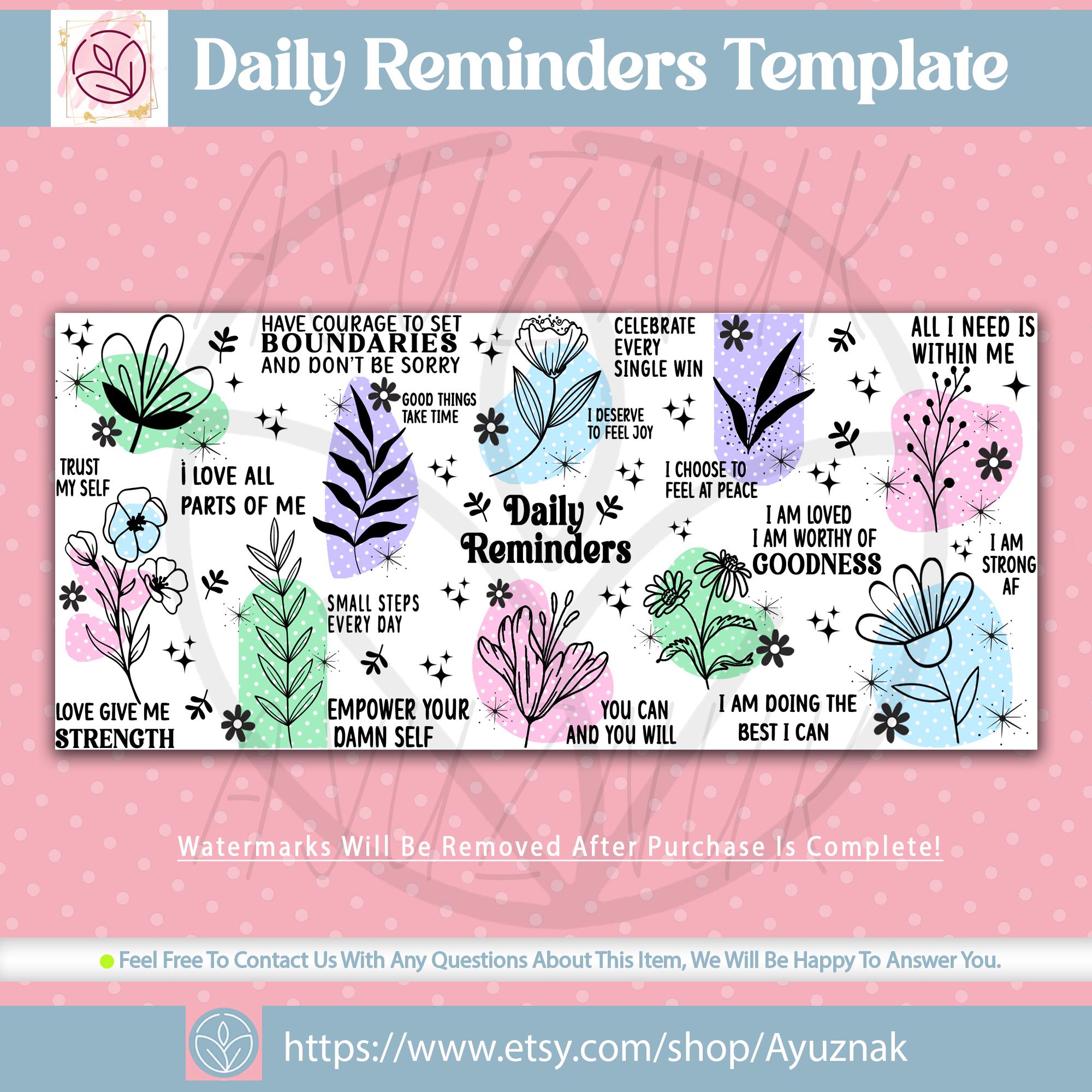 Boho Daily Reminders Mug Wrap: Mental Health Self Love Positive ...