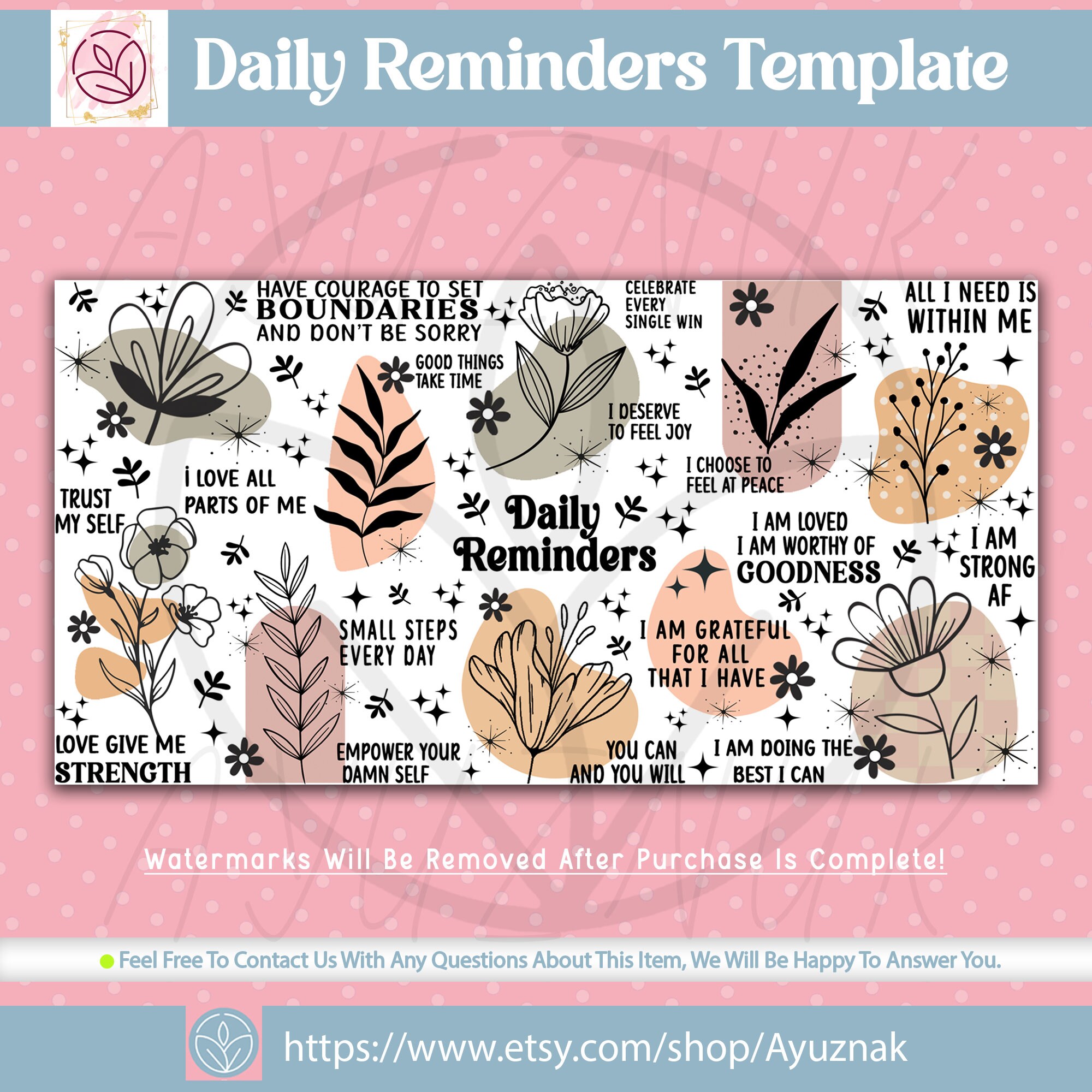 Daily Reminders PNG: Boho Affirmations for Libbey Glass (digital ...