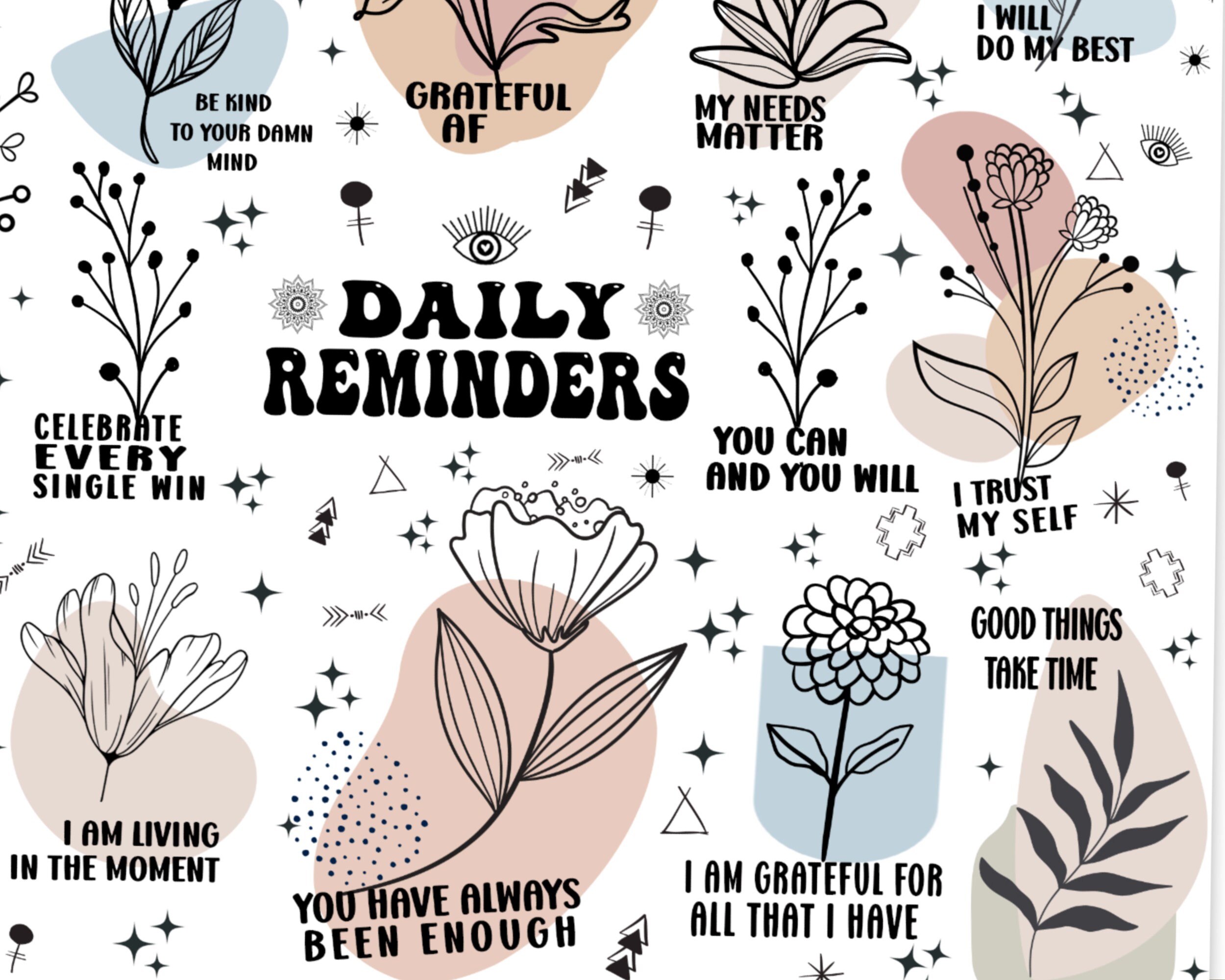 Daily Reminder Tumbler Wrap 20oz, Positive Words, Sublimation Design ...