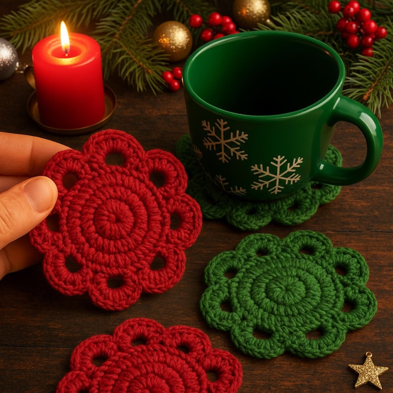 Christmas Crochet Coaster Pattern Flower PDF: Quick & Easy Beginner ...