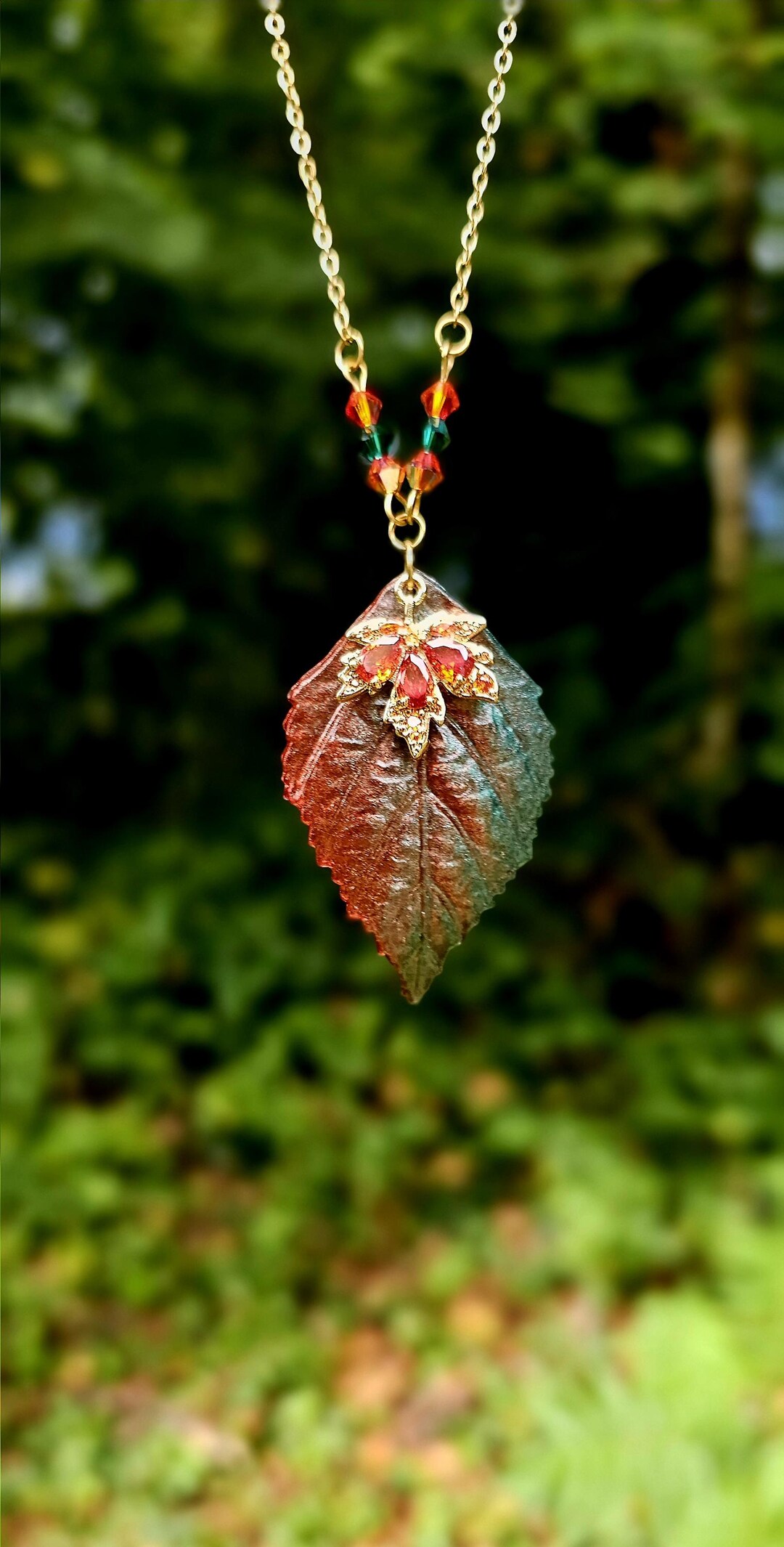 Iridescent Sautoir Necklace Enchanted Beech Flamboyant Green - Etsy