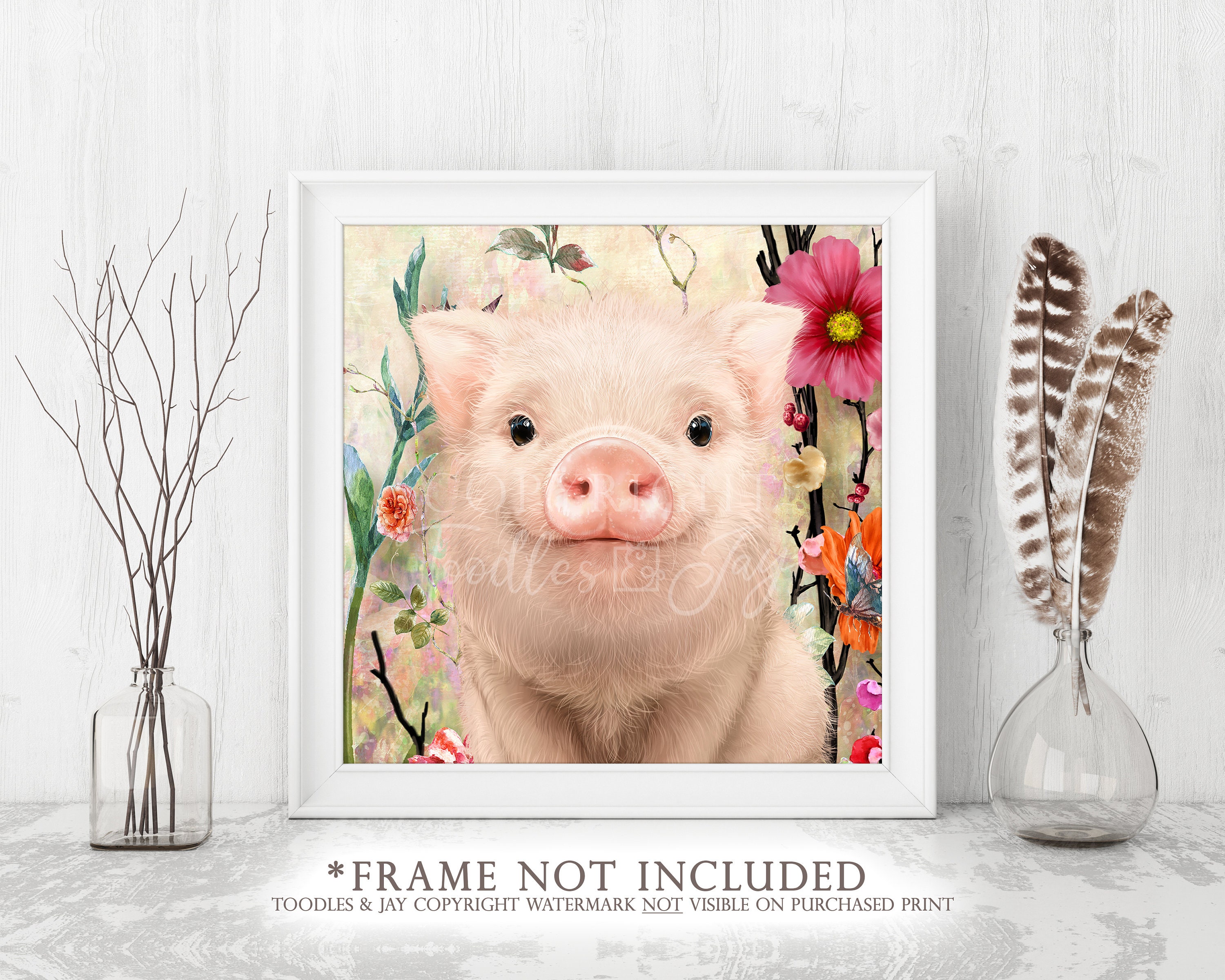Pig in Flowers Art Print Flower Pig Painting Cute Pig - Etsy