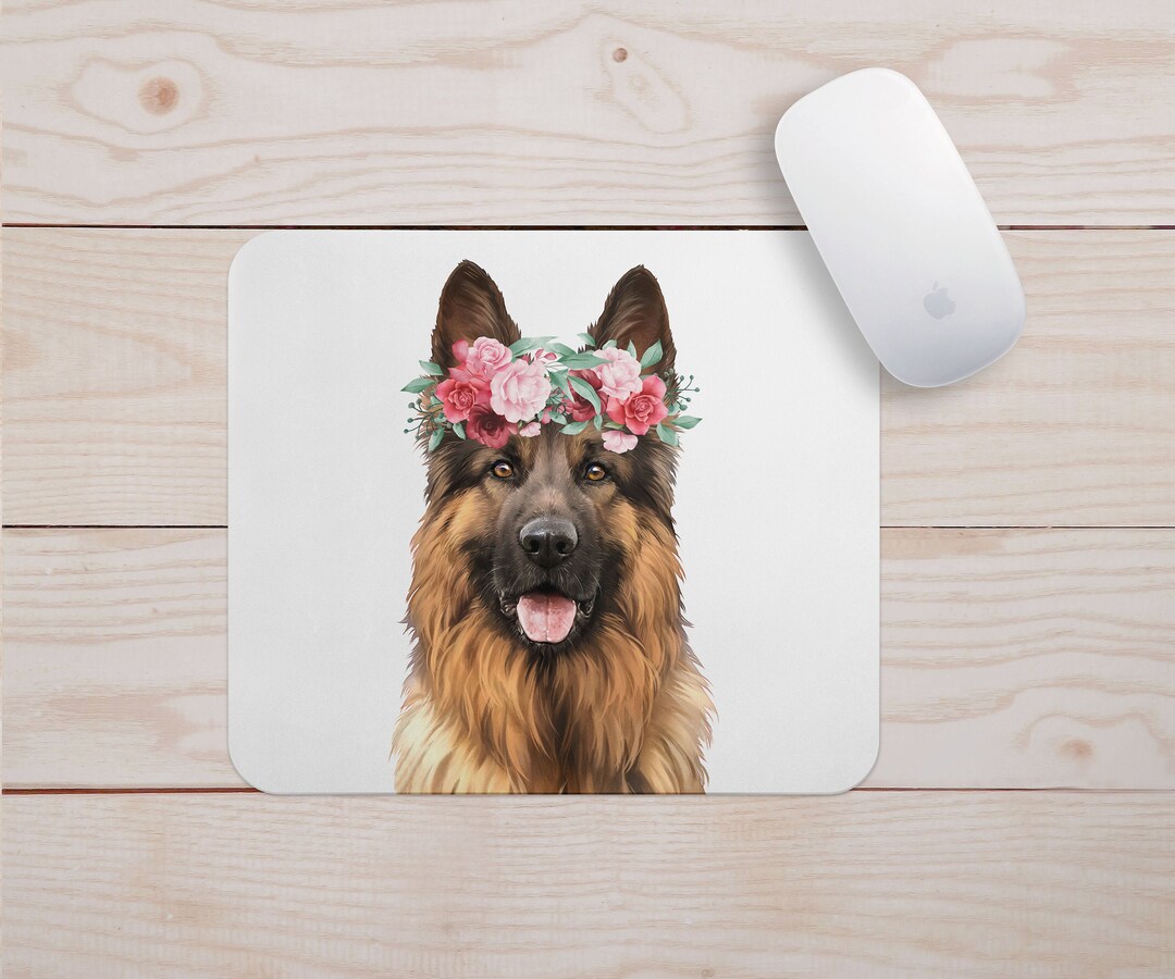 German Shepherd Painting Mouse Pad • German Shepherd With Flower Crown ...