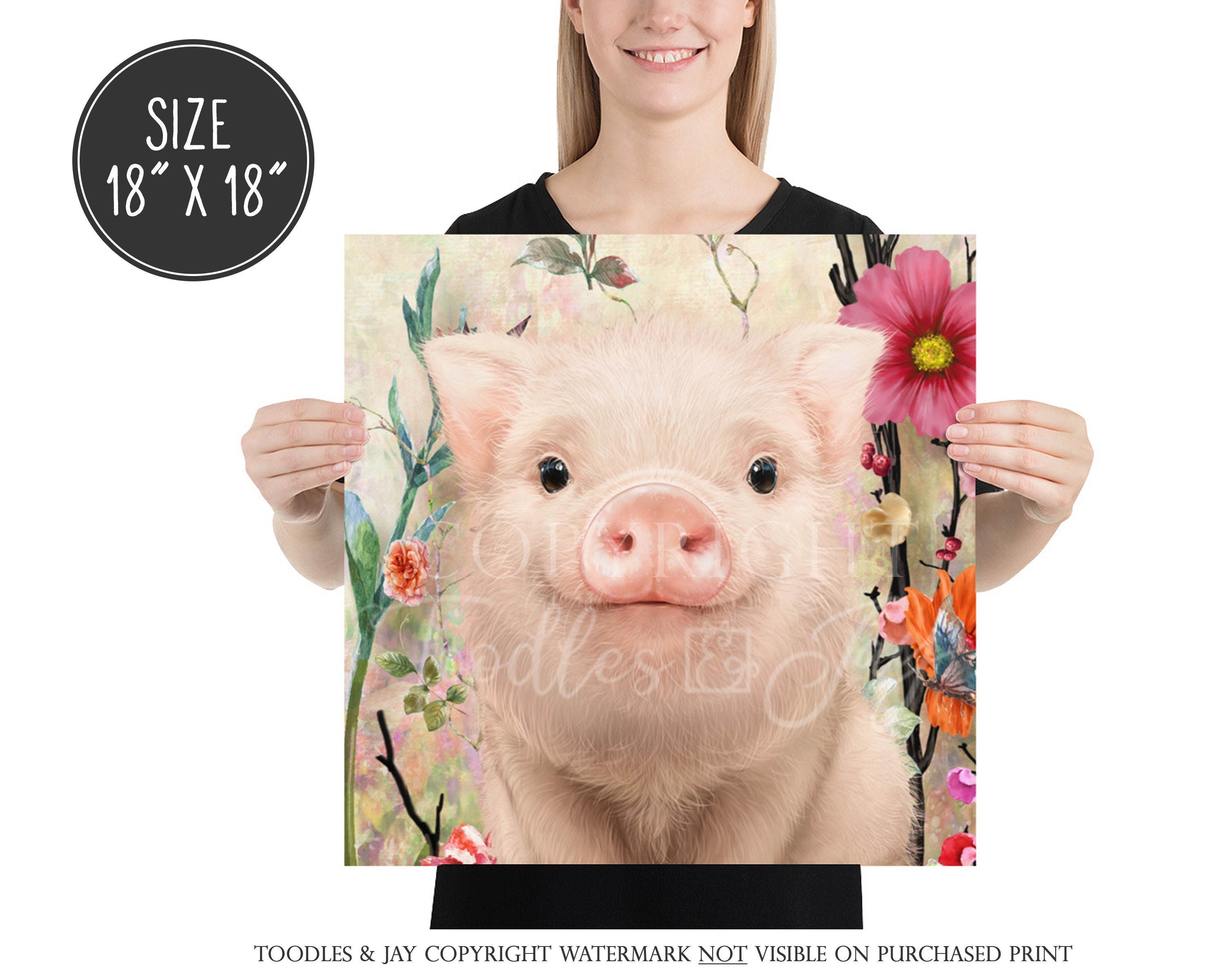 Pig in Flowers Art Print Flower Pig Painting Cute Pig - Etsy