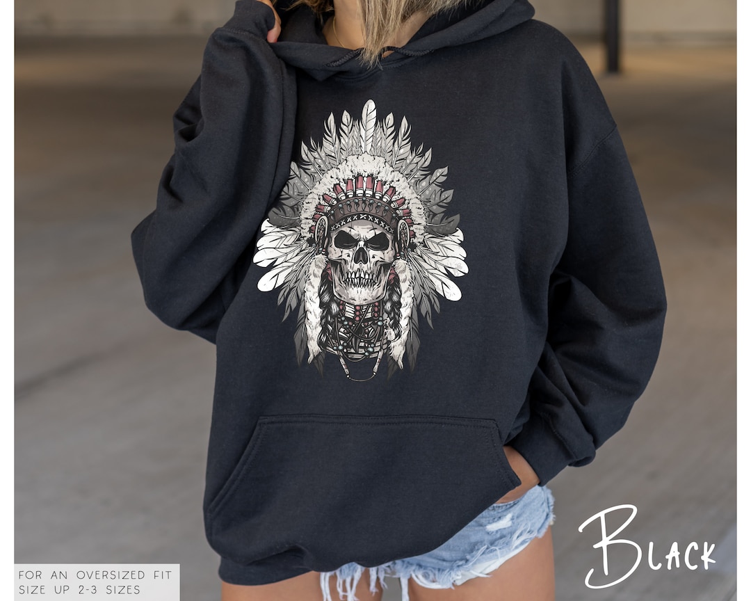 Native American Skull Hoodie (available in 9 Colors) • Headdress Hoodie ...