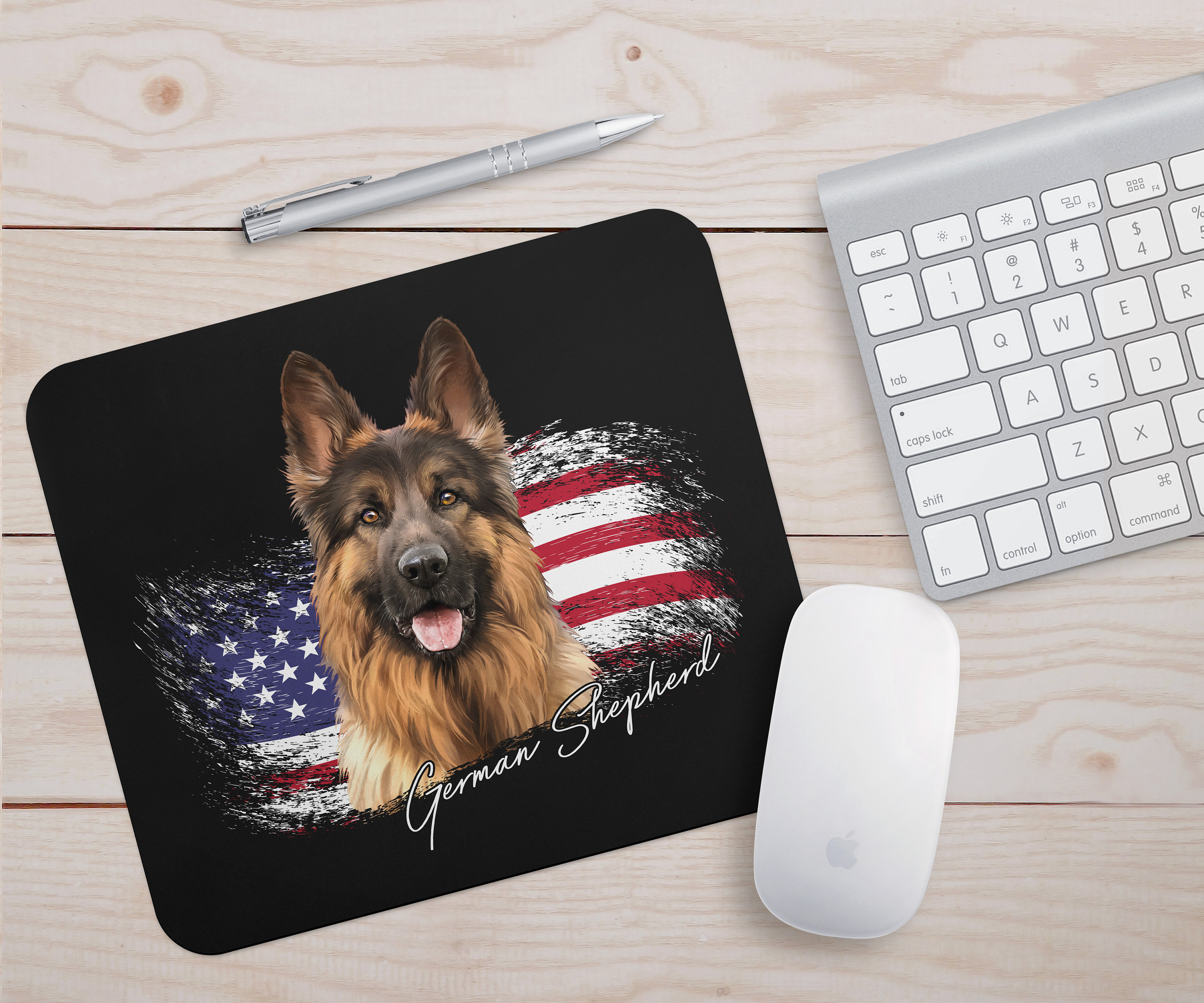 German Shepherd Painting Mouse Pad German Shepherd with American Flag ...