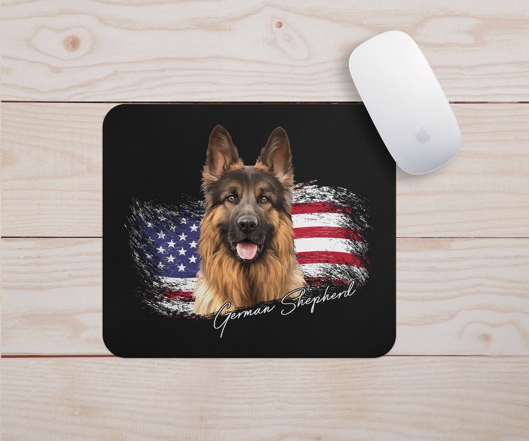 German Shepherd Painting Mouse Pad • German Shepherd With American Flag ...