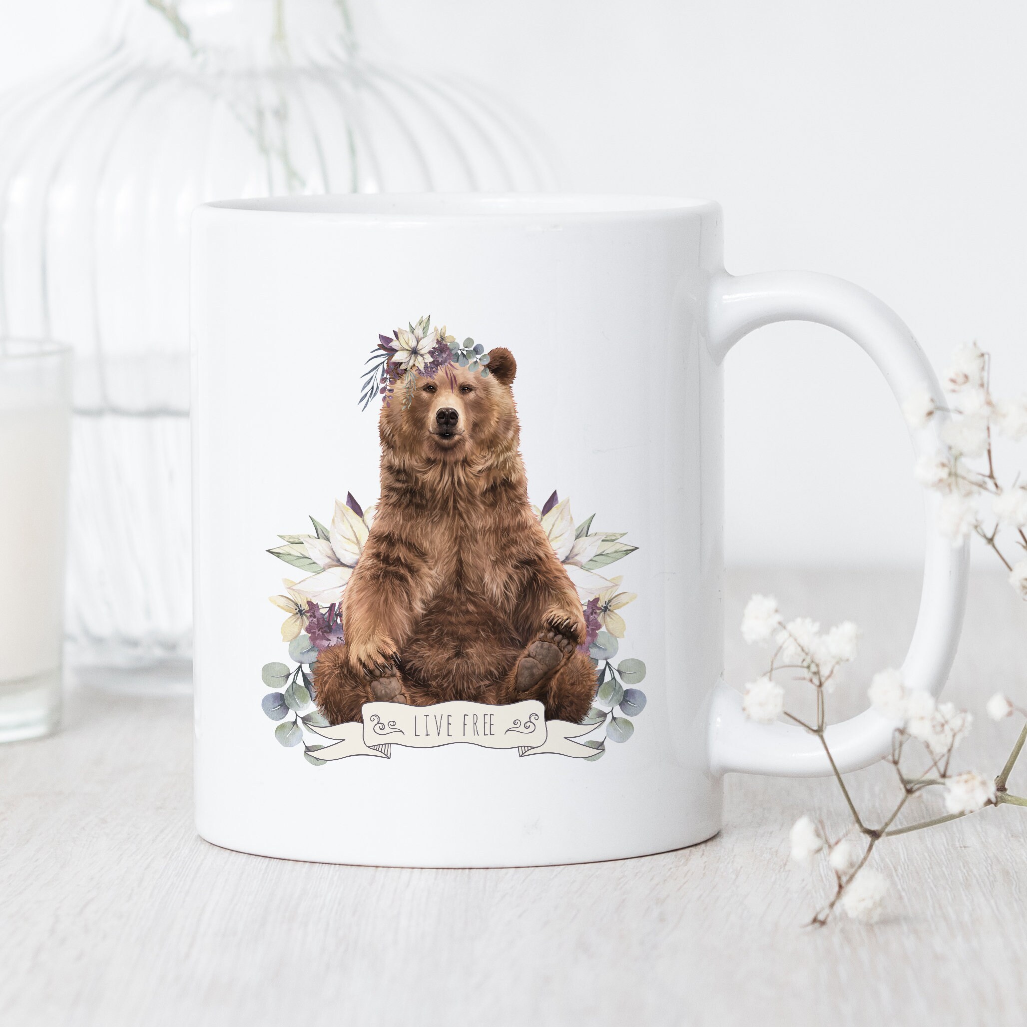 Live Free Bear Painting Mug Bear Art Mug Nature Mug Bear | Etsy