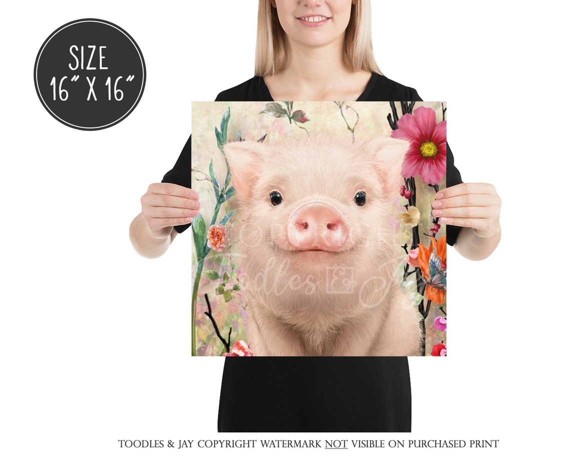Pig in Flowers Art Print Flower Pig Painting Cute Pig - Etsy