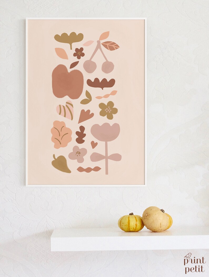 Bohemian Botanical Decor Boho Flowers Abstract Print Fruits - Etsy
