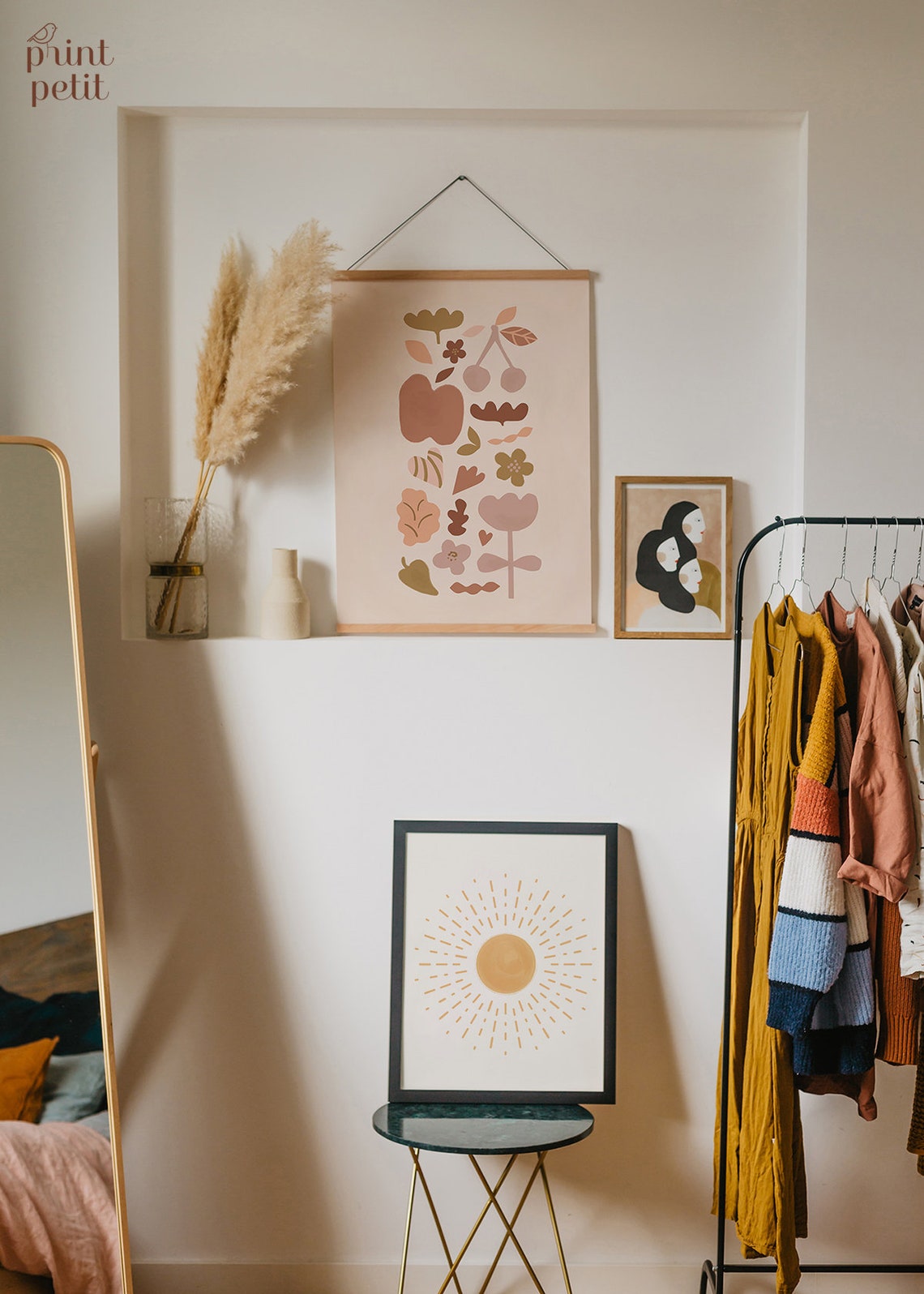 Bohemian Botanical Decor Boho Flowers Abstract Print Fruits - Etsy