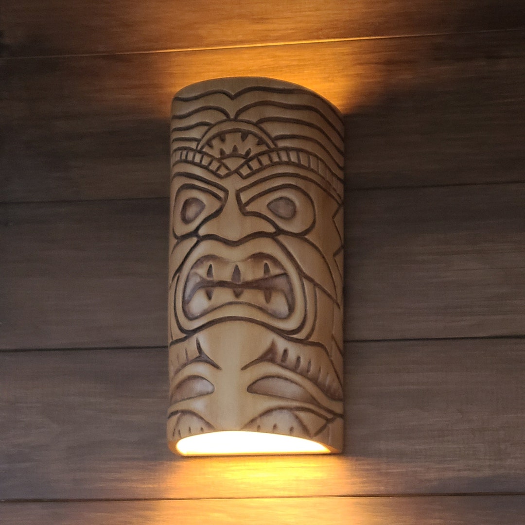 Tiki Mask Wall Sconce up Down Wall Light Polynesian Outdoor Lighting ...
