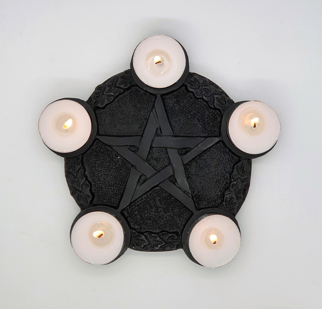 Round Pentagram Pentacle Candle Tealight Holder Pagan Wicca Wiccan ...