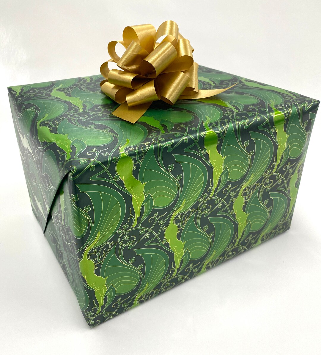 Art Nouveau Metallic Kelly Green and Gold Wrapping Paper - Etsy