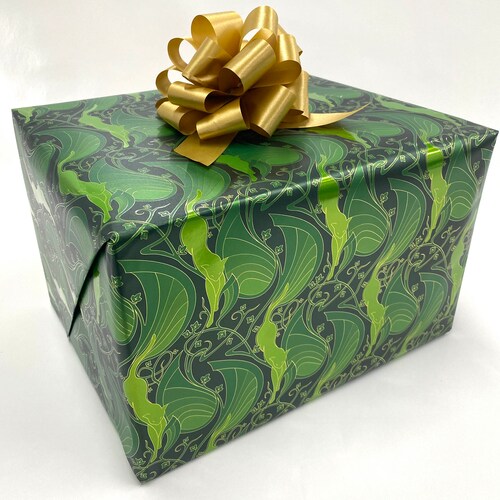 Catsby Metallic Kelly Green and Gold Wrapping Paper - Etsy