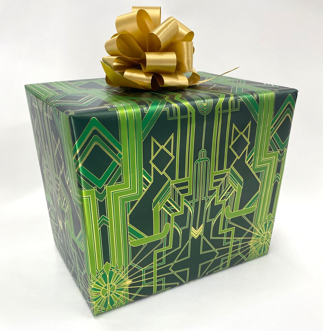 Catsby Metallic Kelly Green and Gold Wrapping Paper - Etsy