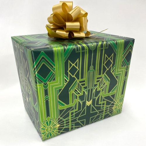 Catsby Metallic Kelly Green and Gold Wrapping Paper - Etsy