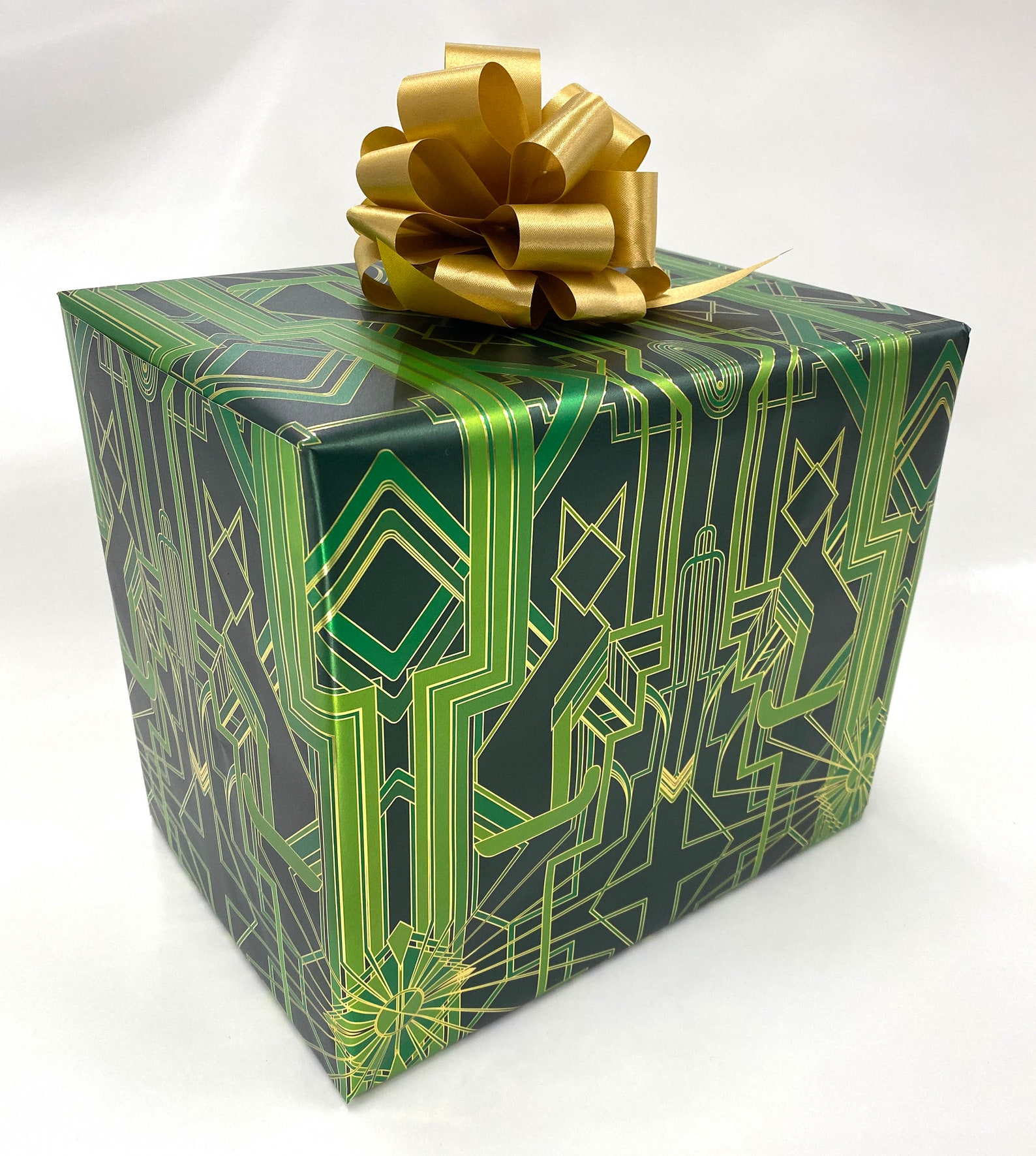 Catsby Metallic Kelly Green and Gold Wrapping Paper - Etsy