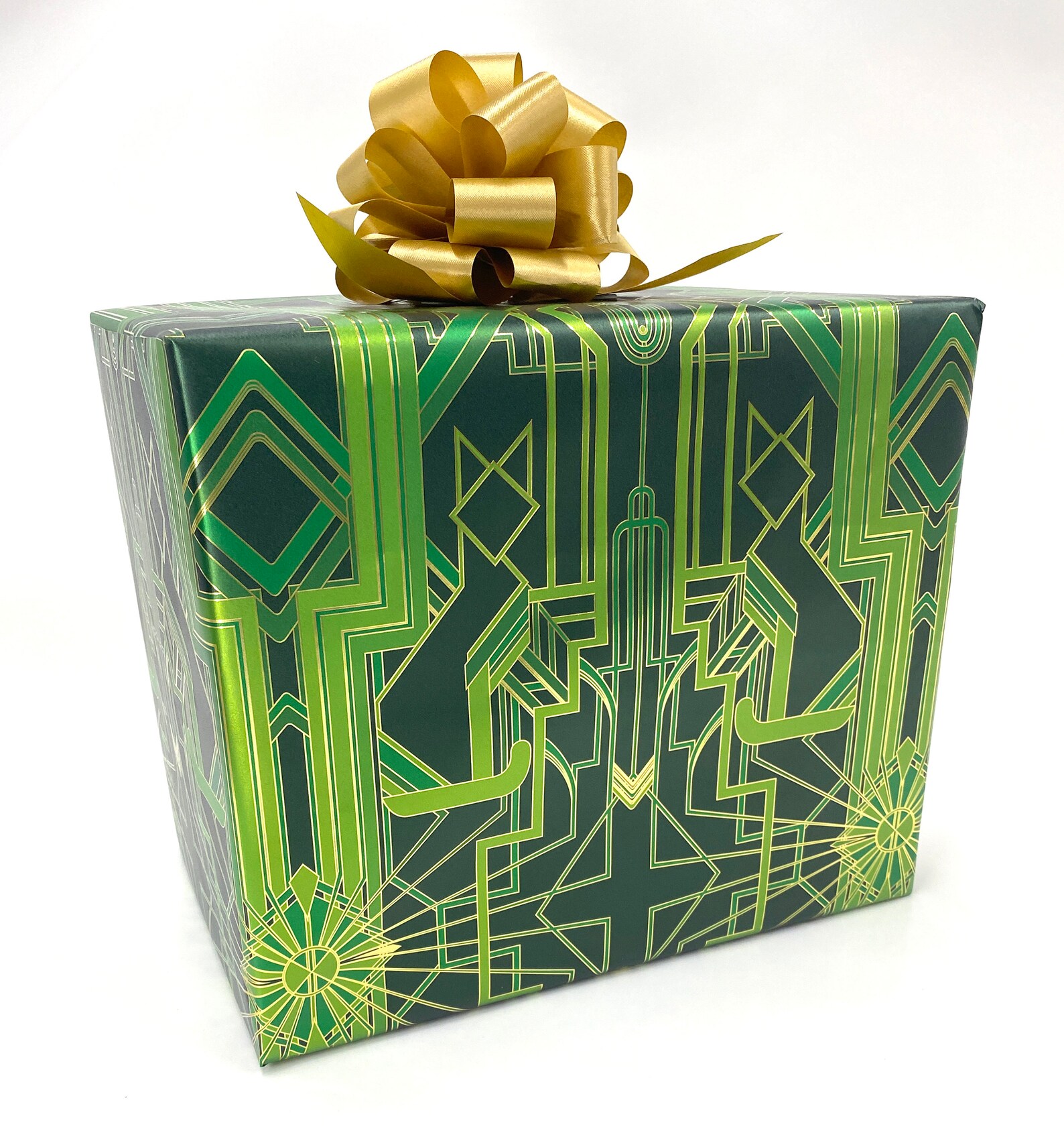 Catsby Metallic Kelly Green and Gold Wrapping Paper - Etsy