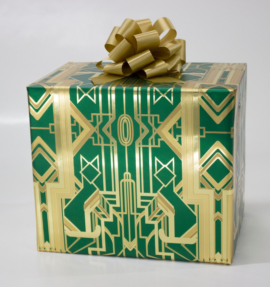 Catsby Metallic Kelly Green and Gold Wrapping Paper - Etsy