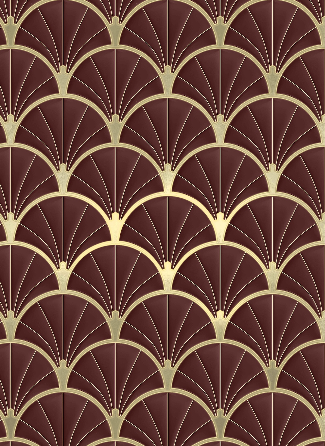 Art Deco Metallic Gold and Mahogany Red Wallpaper - Etsy