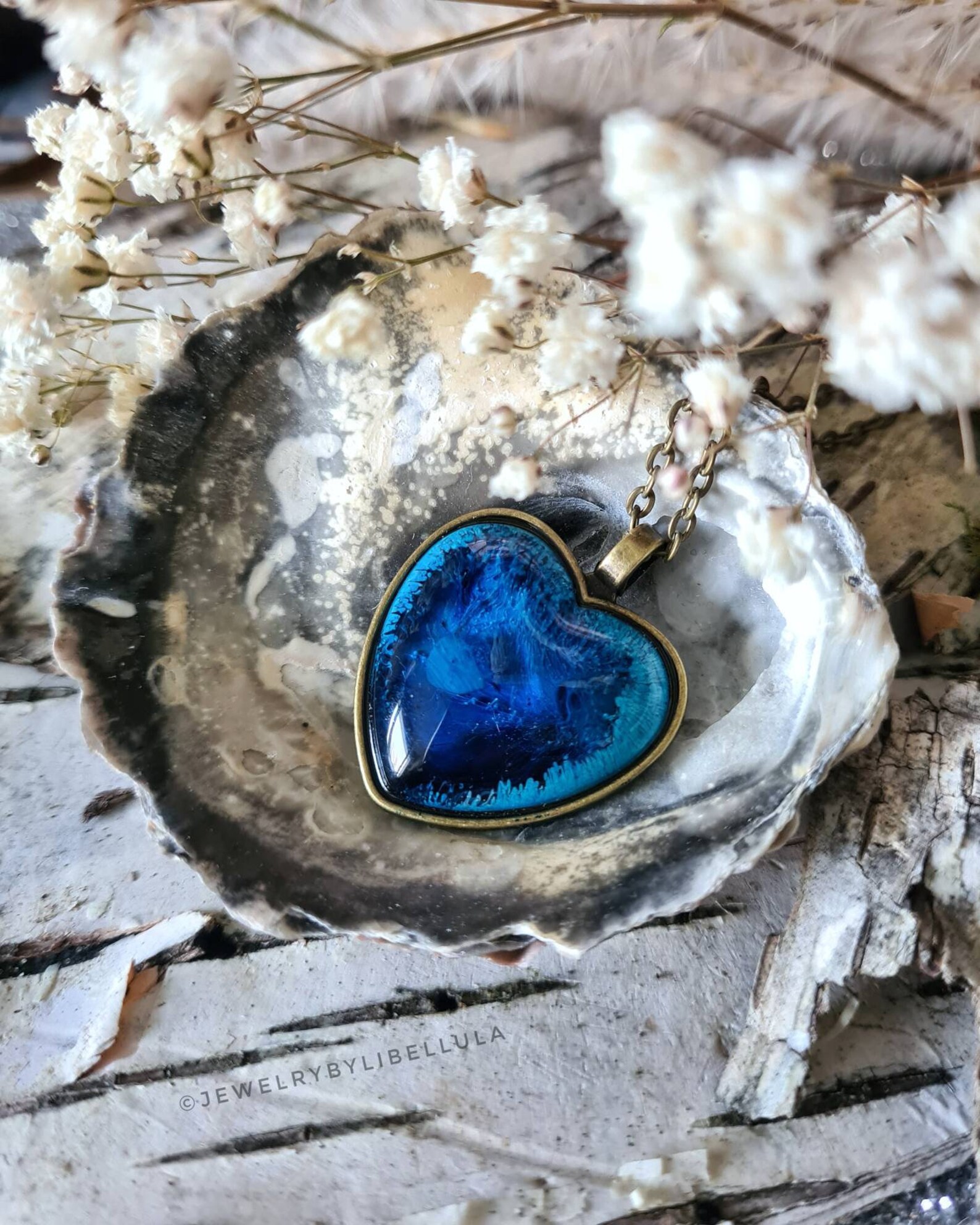 Larissa Handmade Vibrant Blue Heart Pendant Necklace, Resin Alcohol Ink ...