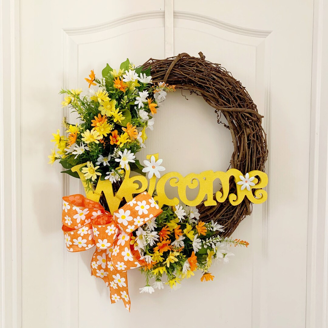 Welcome Wreath- Daisy Wreath, Wreaths, Spring Wreaths, Door Sign - Etsy