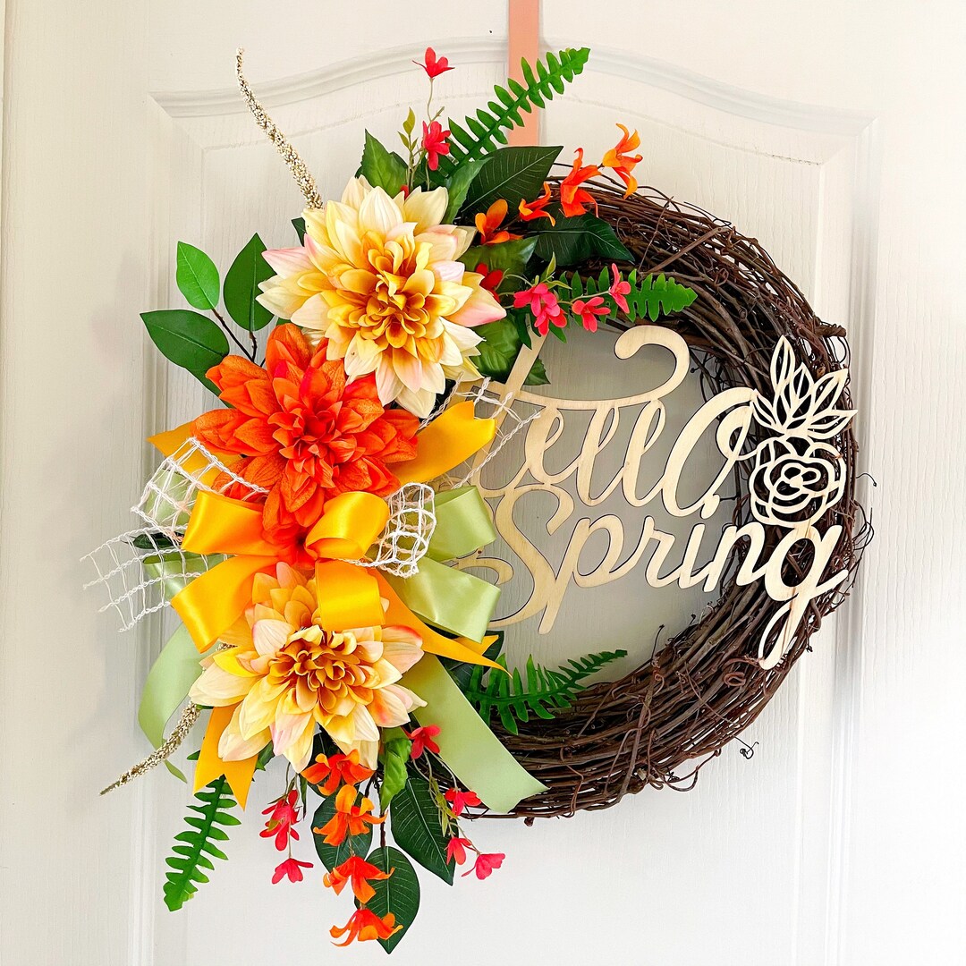 Hello Spring Wreath Orange Wreath Spring Decor Farmhouse - Etsy