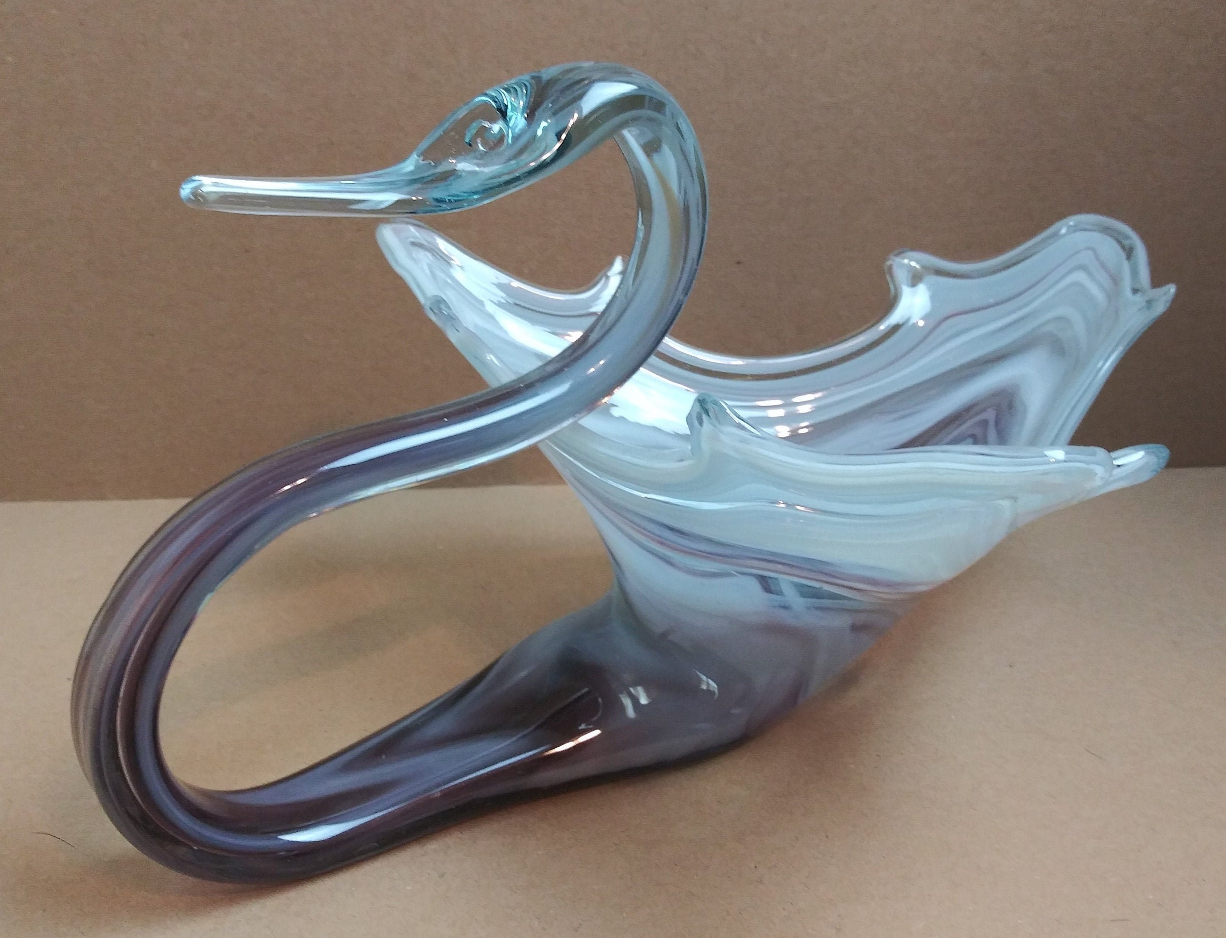 Vintage Sooner Purple & White Swirl Blown Art Glass Sculptured Swan ...