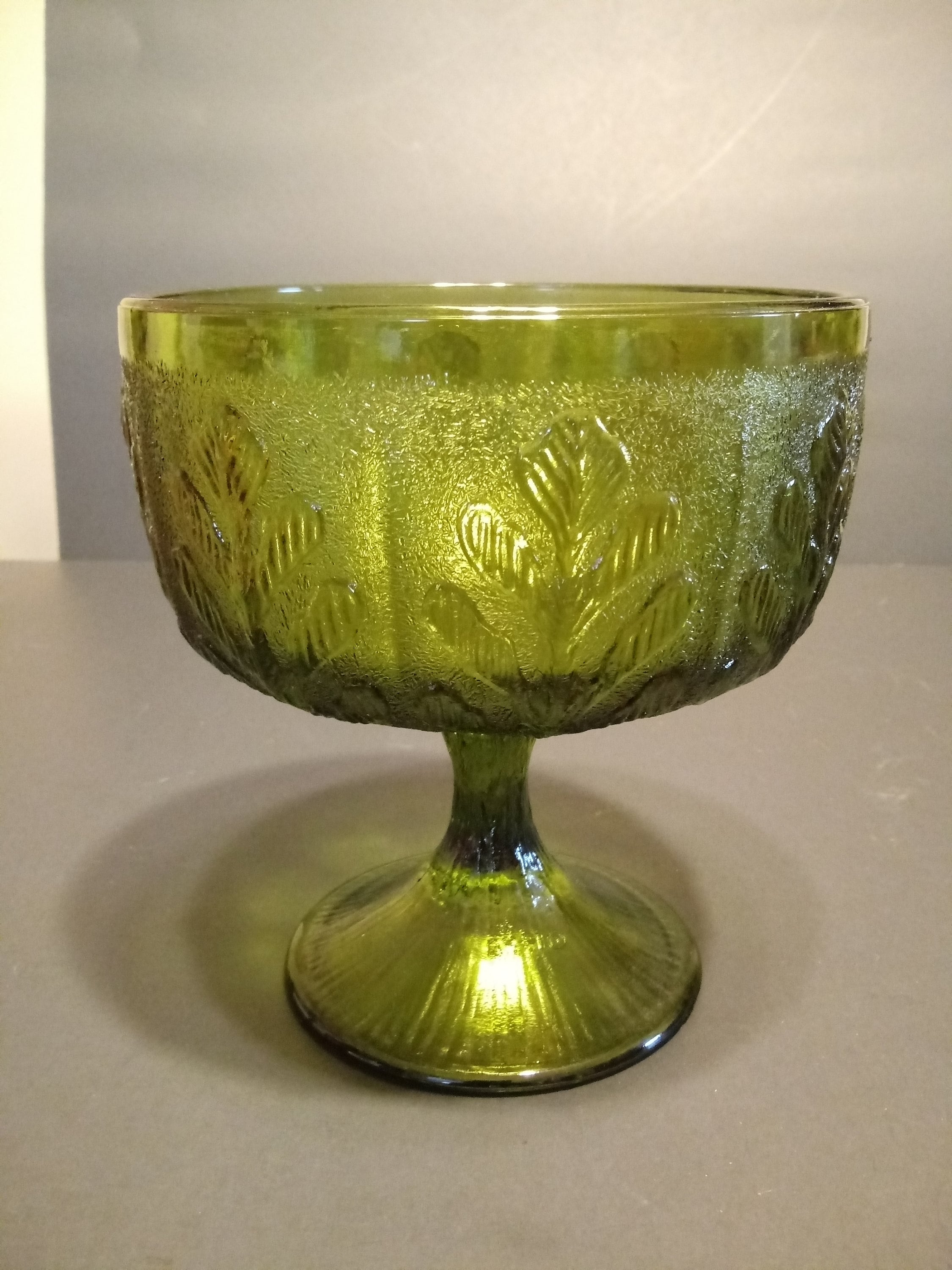Vintage FTD Green Textured Glass Compote Bowl Embossed with | Etsy