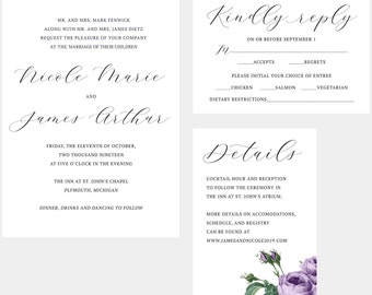Clean Simple Wedding Invitation Cards Template Set Suite Package, 5x7 3 ...