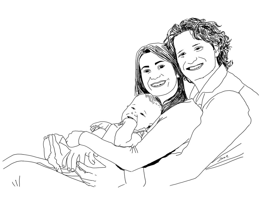 Family Portrait or Custom Coloring Page Personalised Housewarming Gift ...