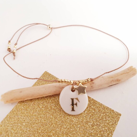 Personalized Gift Braided Silk Bracelet Porcelain Gold YANIS - Etsy