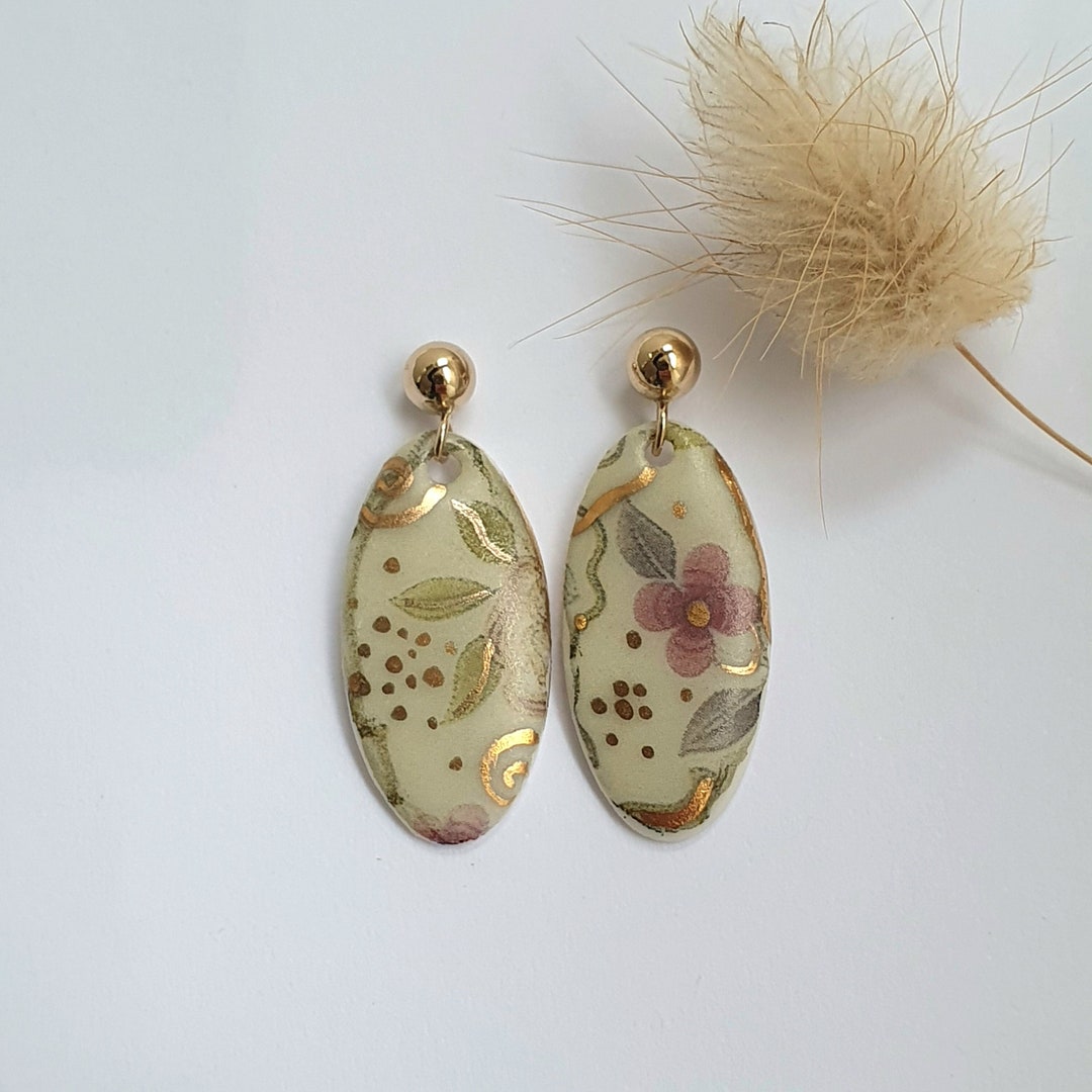 Birthday, Gold Earrings With William Morris COLETTE Decoration (floral ...