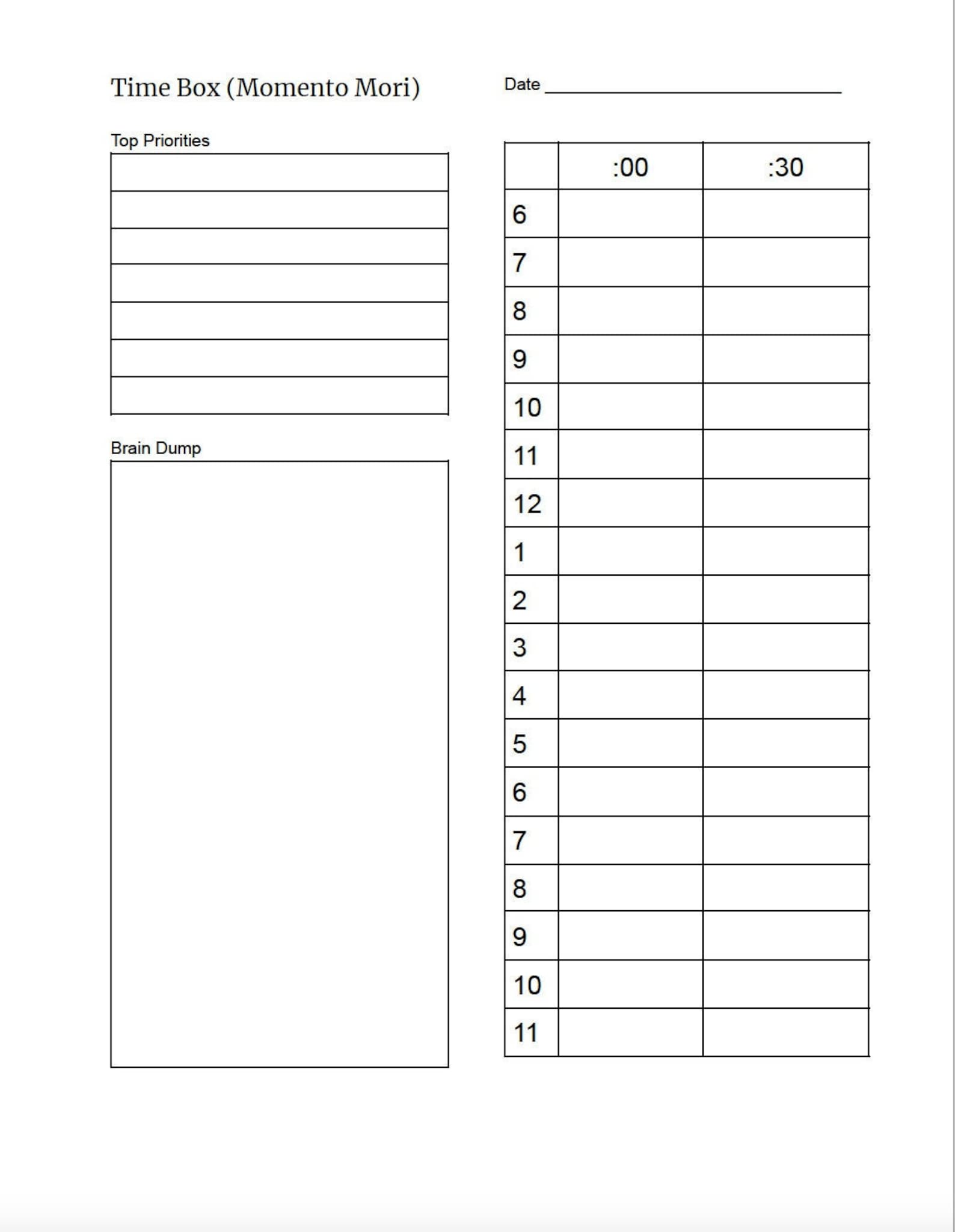 Timebox Template to Enhance Productivity, New Years Resolution, Time ...
