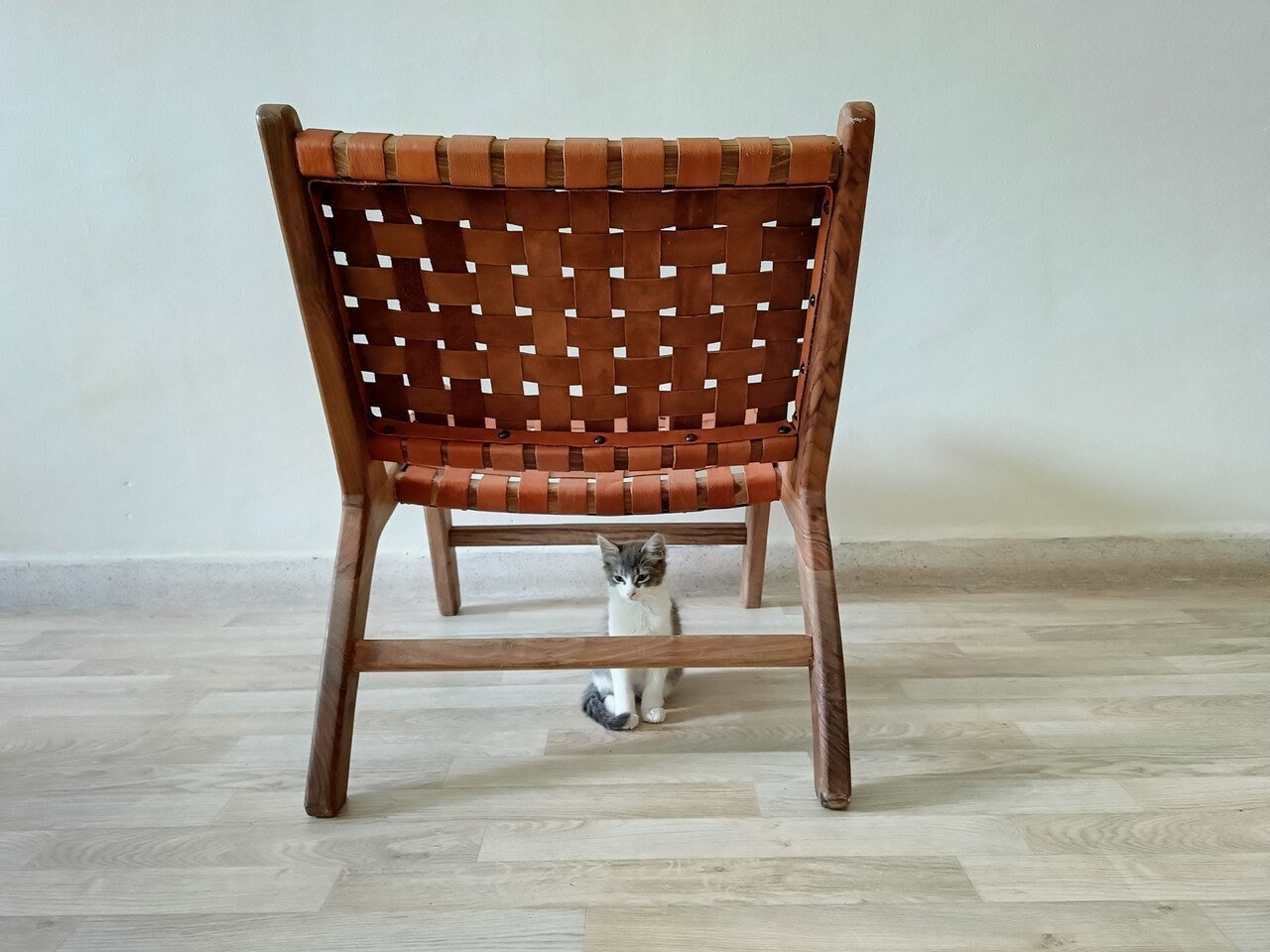 Customizable Leather Lounge Chair, Woven Accent Chair, Walnut Wood ...